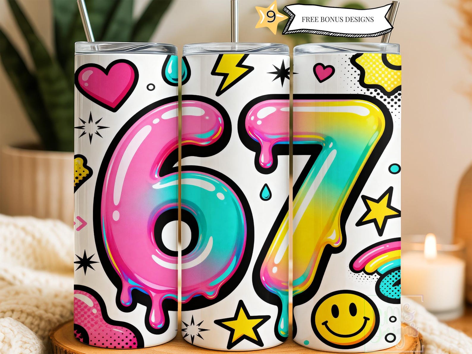 67 Meme Pop Art Tumbler Wrap - Colorful Y2K Drip Number Design - Etsy
