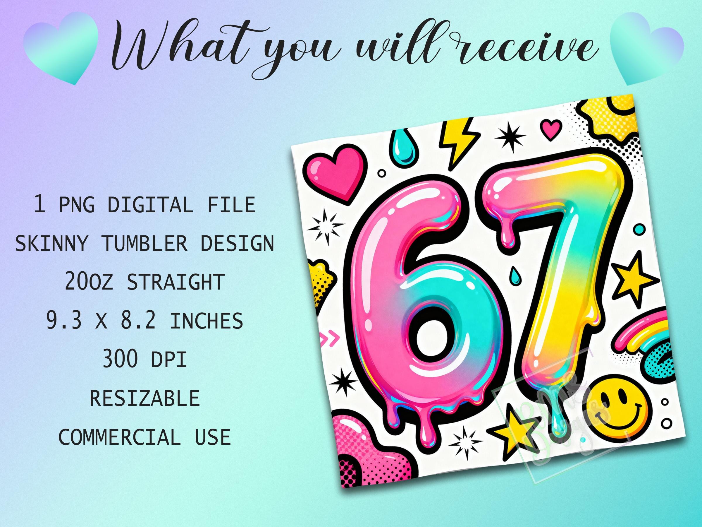 67 Meme Pop Art Tumbler Wrap - Colorful Y2K Drip Number Design - Etsy