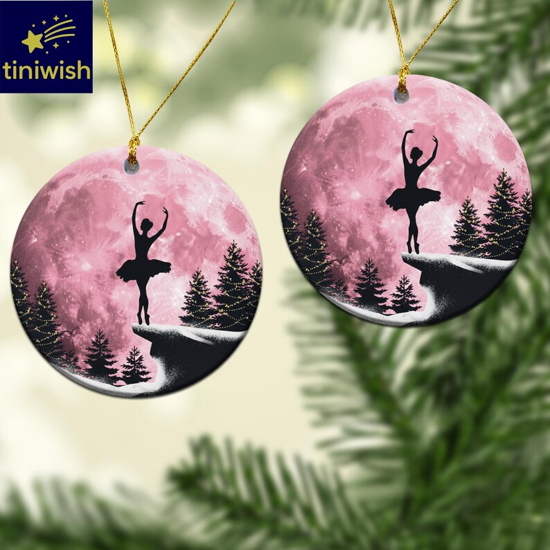 Dancing Christmas Night Ballerina Ornaments Pink– Double-sided Print ...