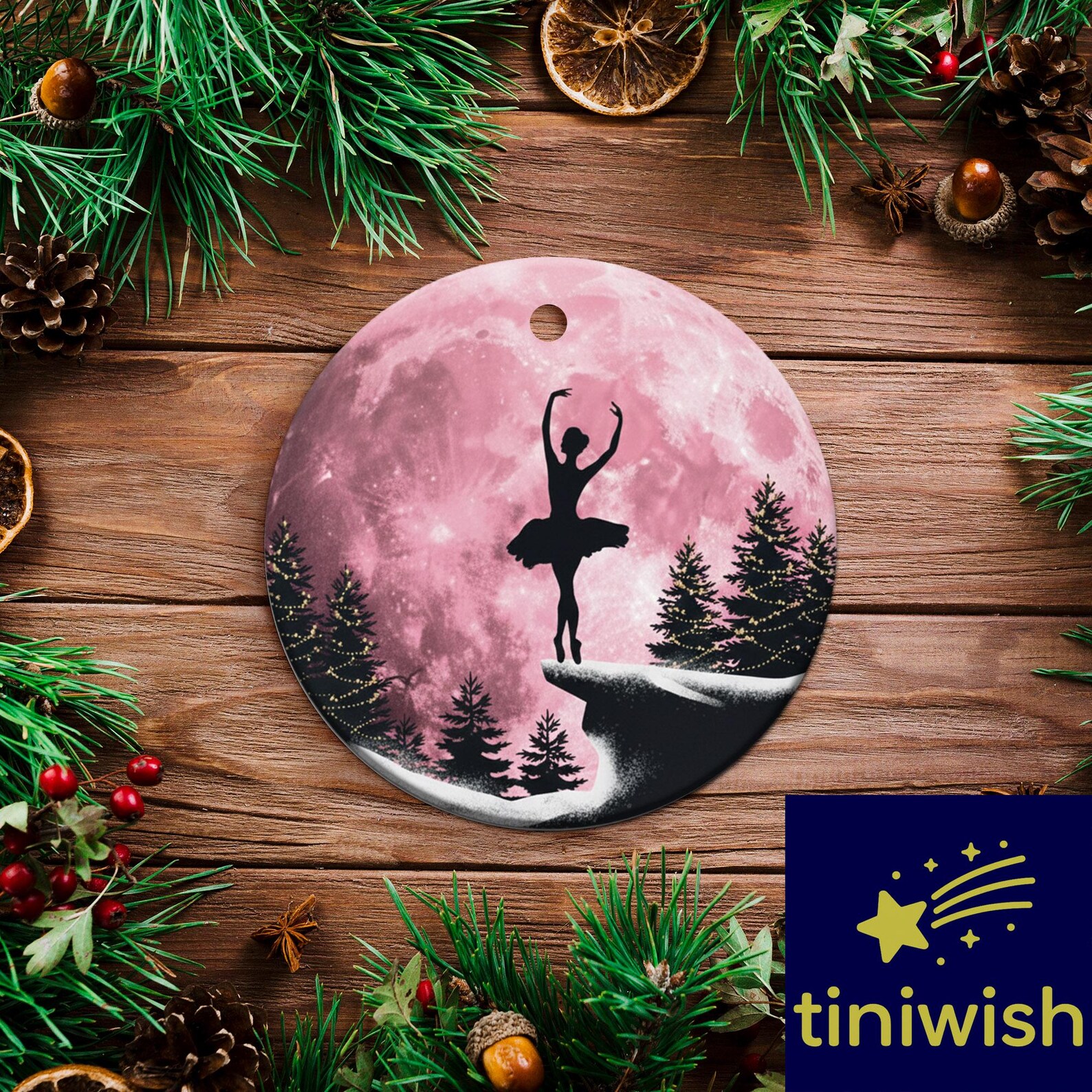 Dancing Christmas Night Ballerina Ornaments Pink– Double-sided Print ...
