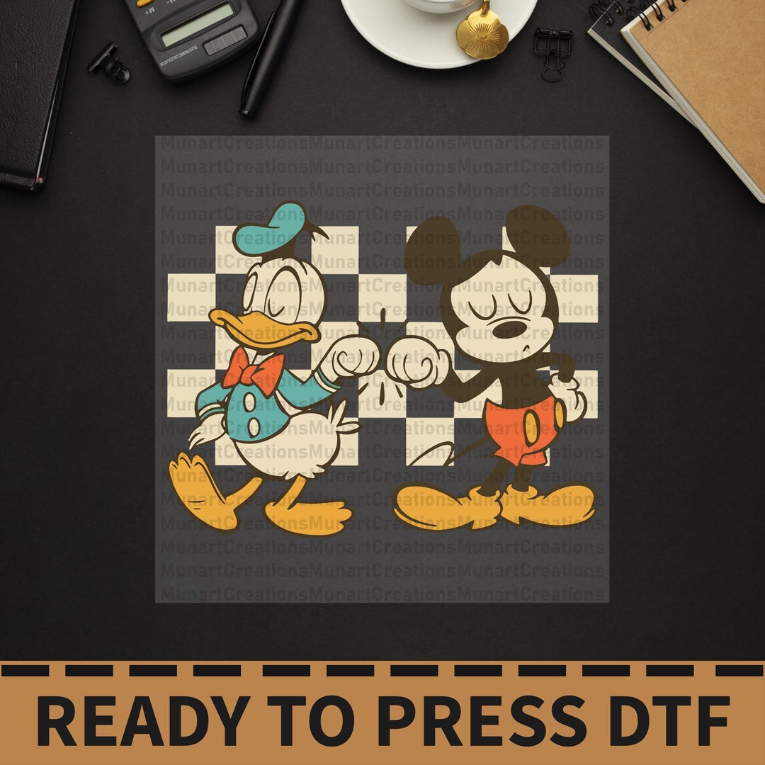 Retro Checkered Mickey Mouse and Donald Duck Fist Bump DTF Transfer ...