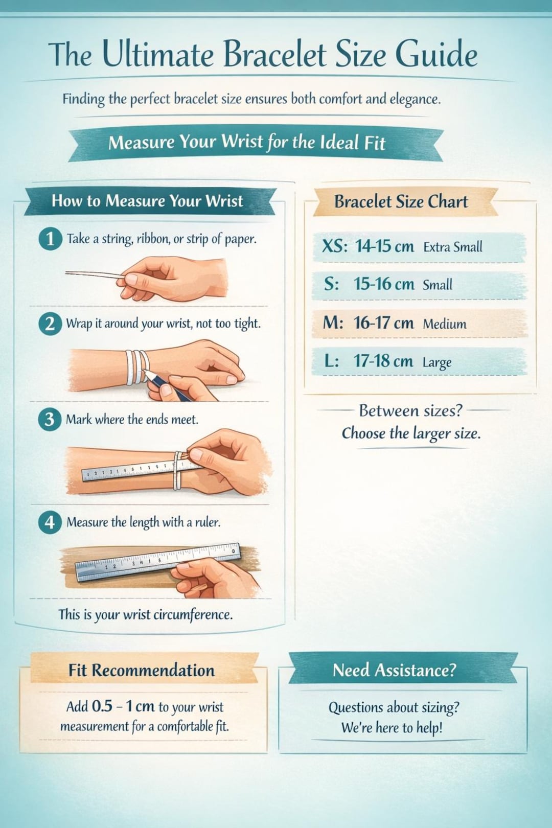 Bracelet Size Guide – Wrist Measurement Chart, Jewelry Sizing (digital ...