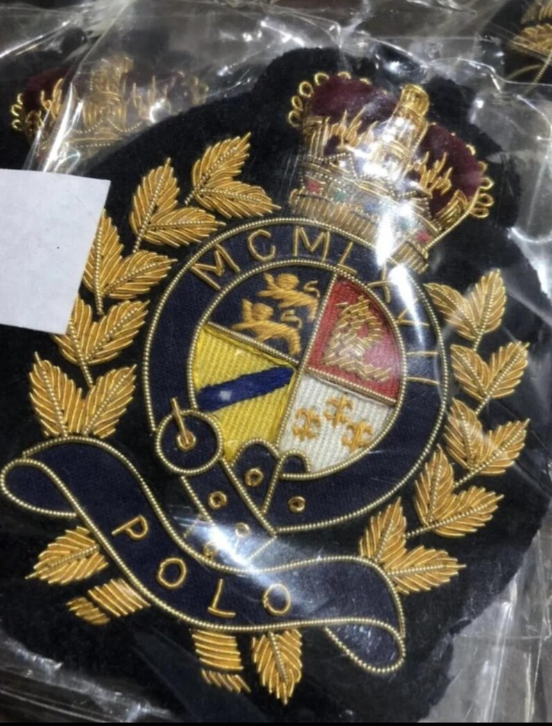Handmade Golden Bullion Crest Patch: Embroidered Blazer Badge Polo - Etsy
