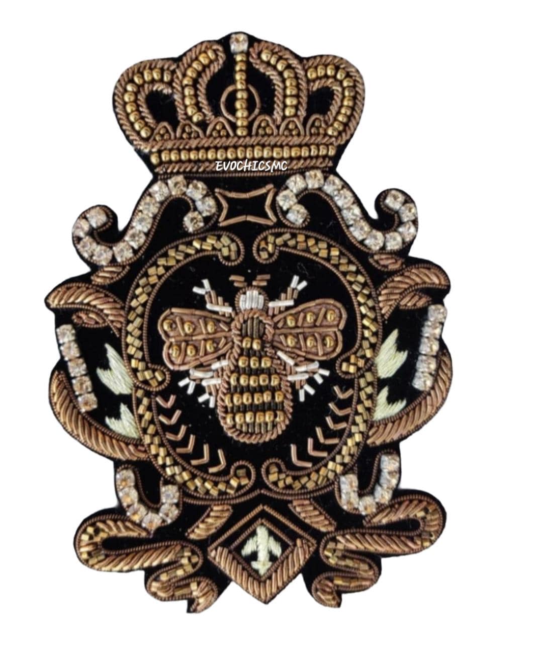 Handmade Bullion Wire Crest Patch: Embroidered Crown and Bee Blazer ...