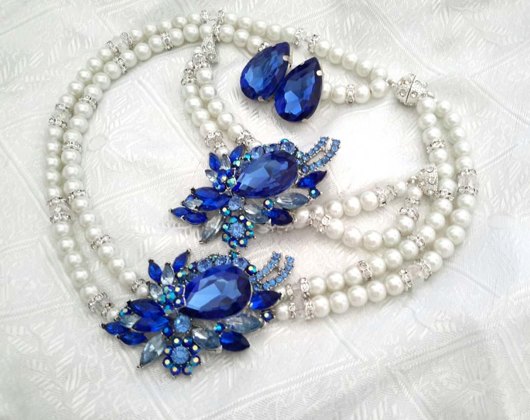 Something Blue Bridal Jewelry SET 3 Items Blue Swarovski - Etsy