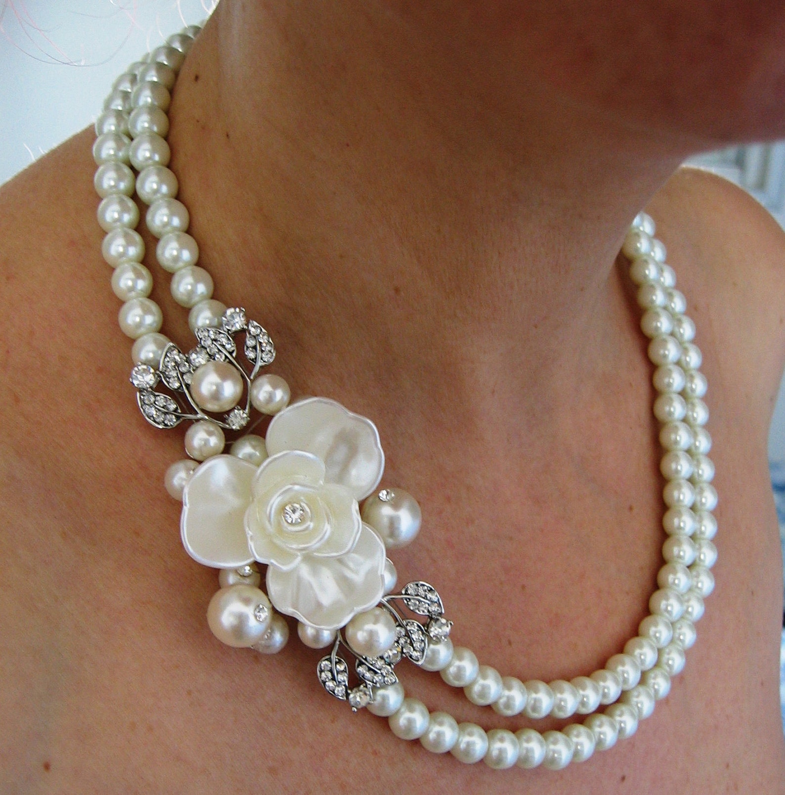 Wedding Necklace Pearls and Crystal Bridal Necklace Vintage - Etsy