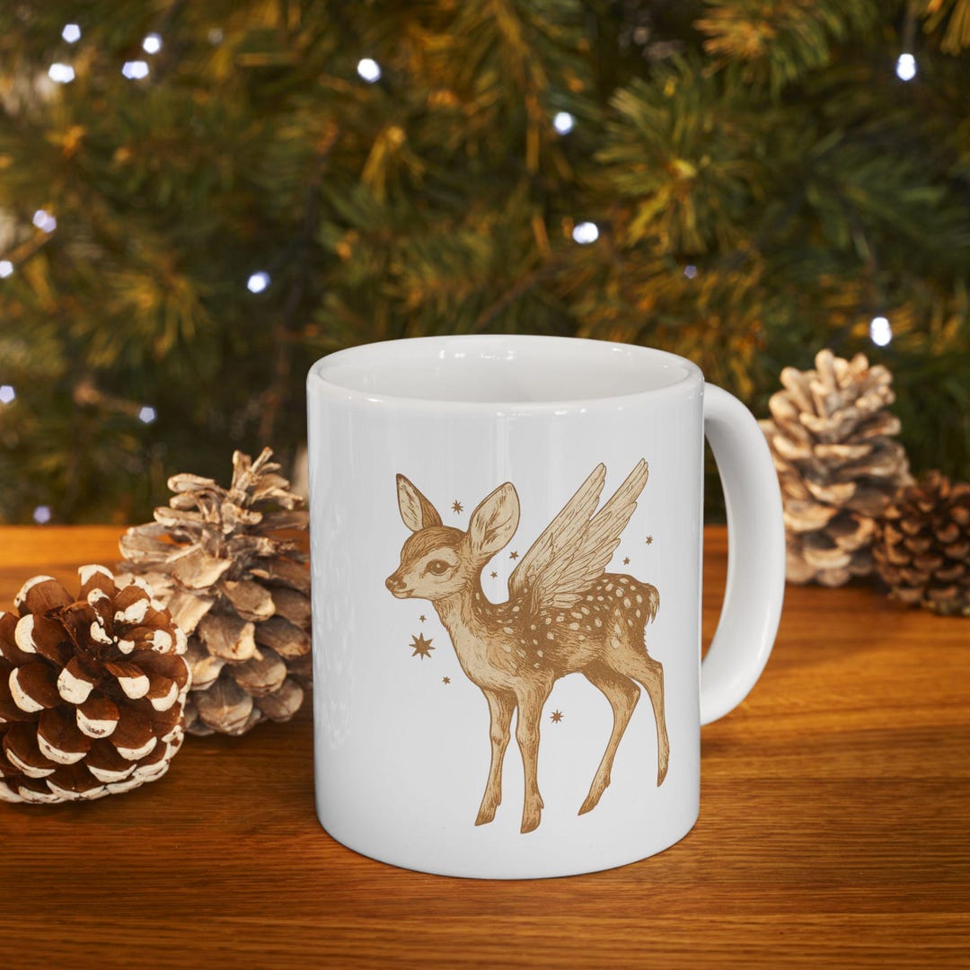 Winged Fawn Mug, Fairycore Coffee Cup, Whimsical Deer Illustration ...