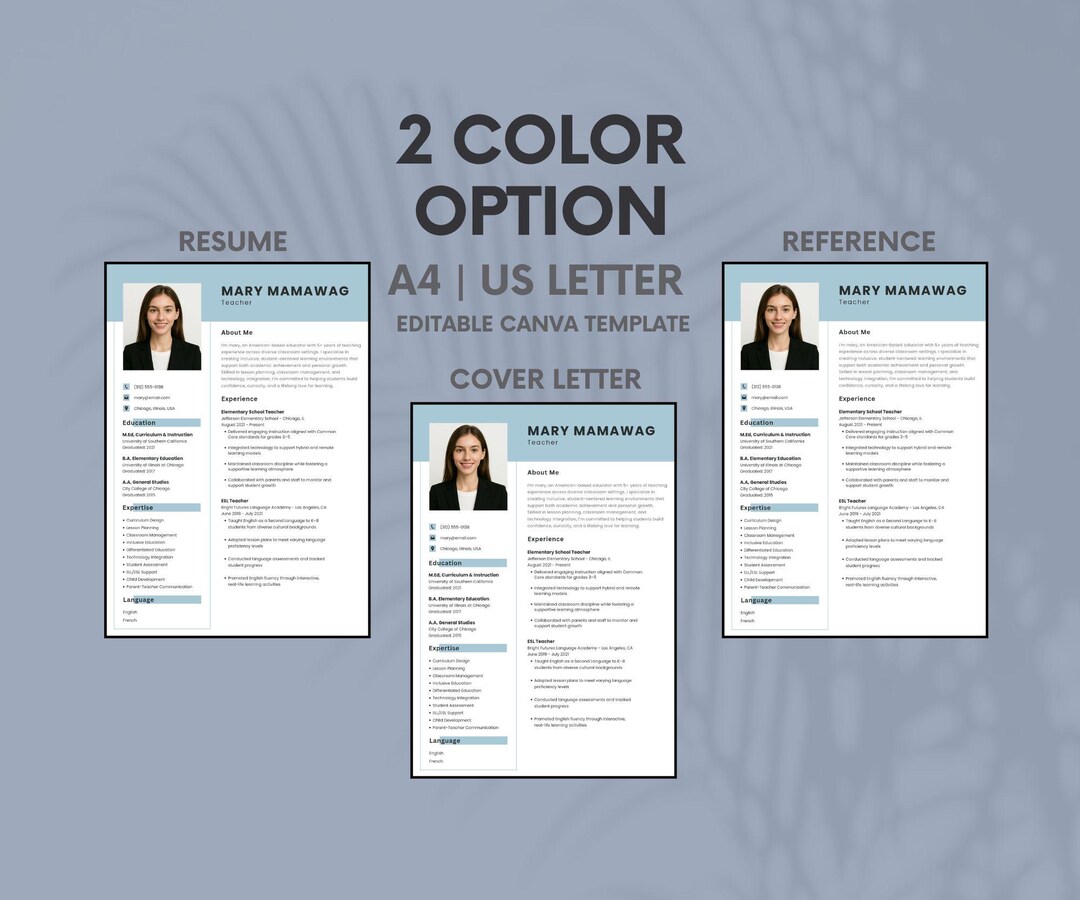 Teacher Resume Template for Canva | Editable CV + Cover Letter ...