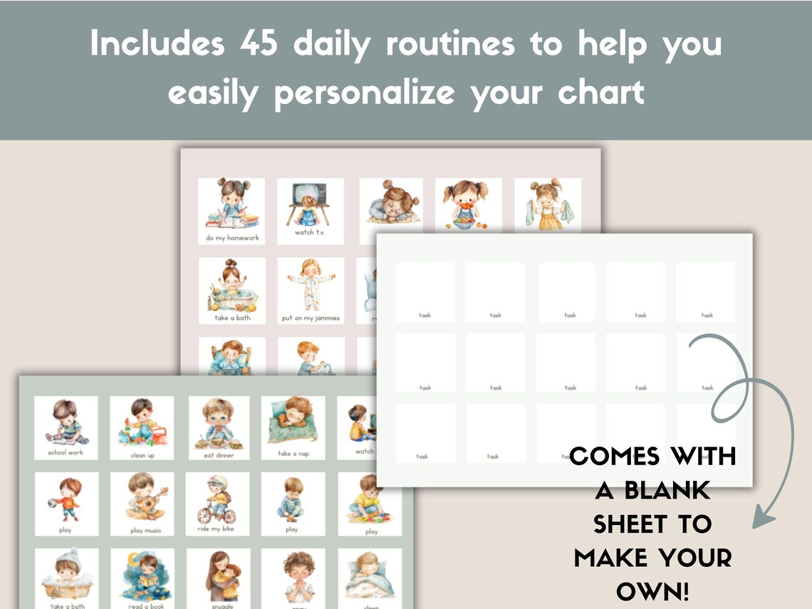 Kids Visual Routine Chart: Morning Bedtime Checklist Printable PDF ...