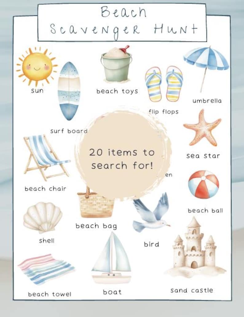Beach Scavenger Hunt Kids Printable Toddler Summer Activity Nature Hunt ...
