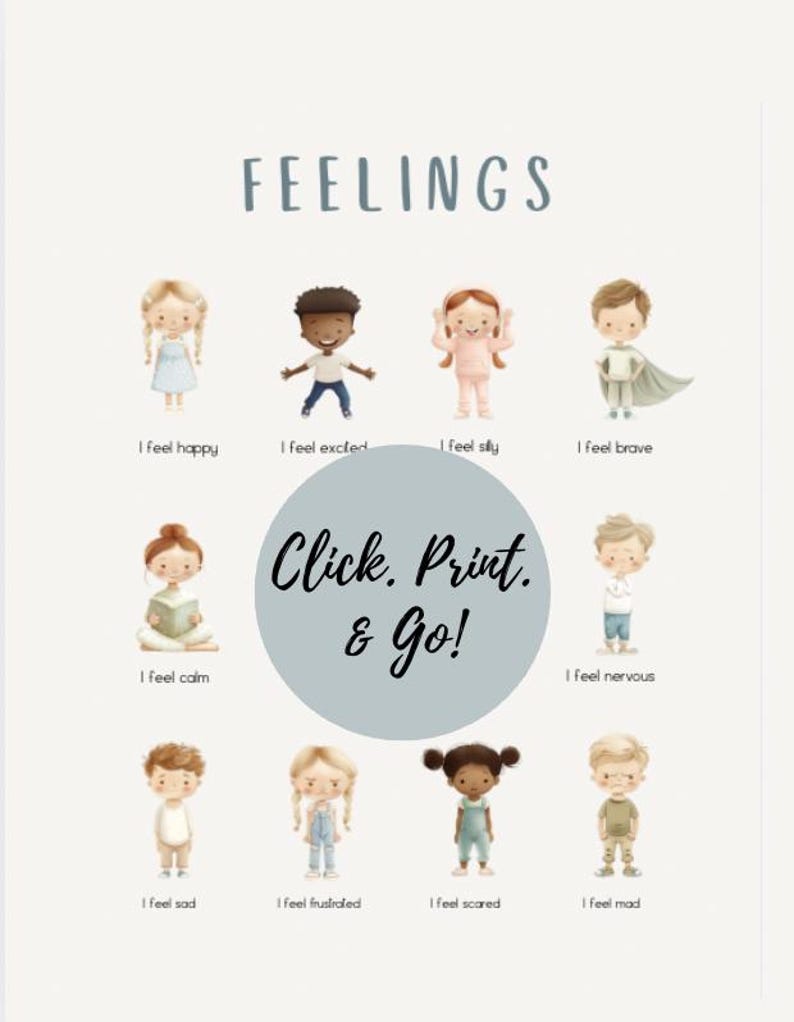 Kids Emotions Chart: Feelings Poster, Preschool Classroom Art Instant ...