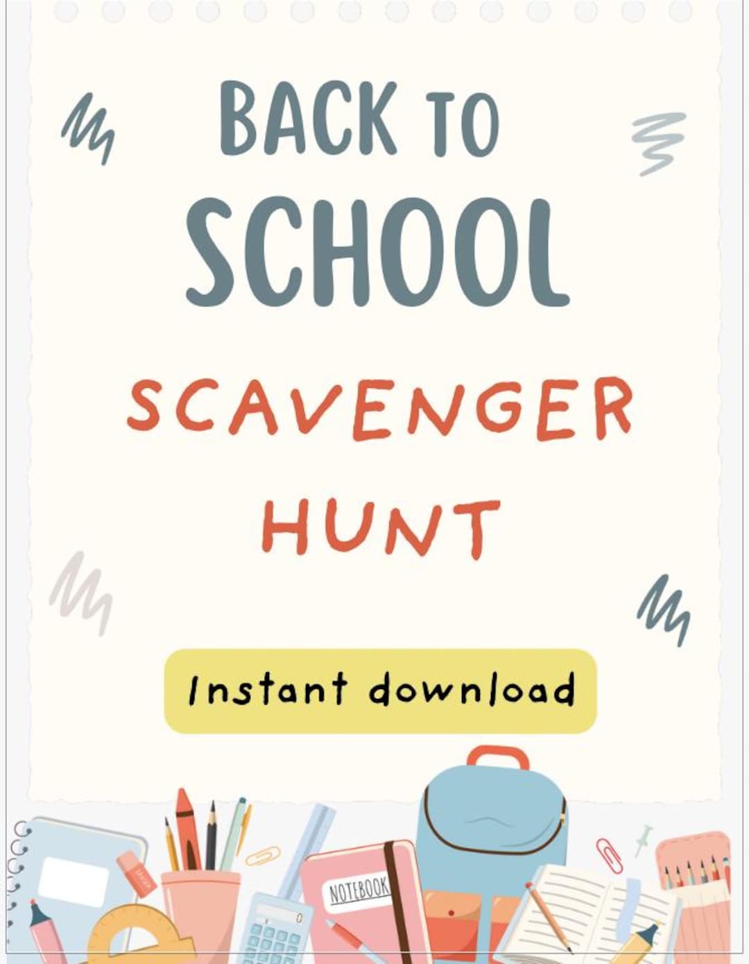 Back to School Scavenger Hunt: Printable School Supplies Game (digital ...
