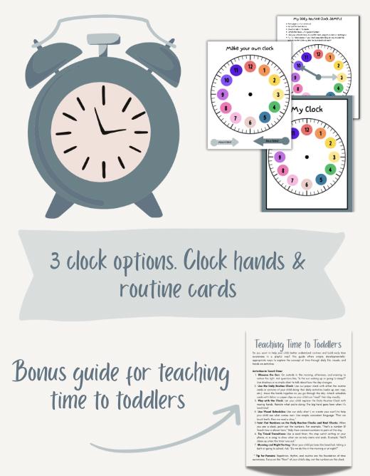 Learn to Tell Time Clock Printable for Kids Toddler Routine Chart ...