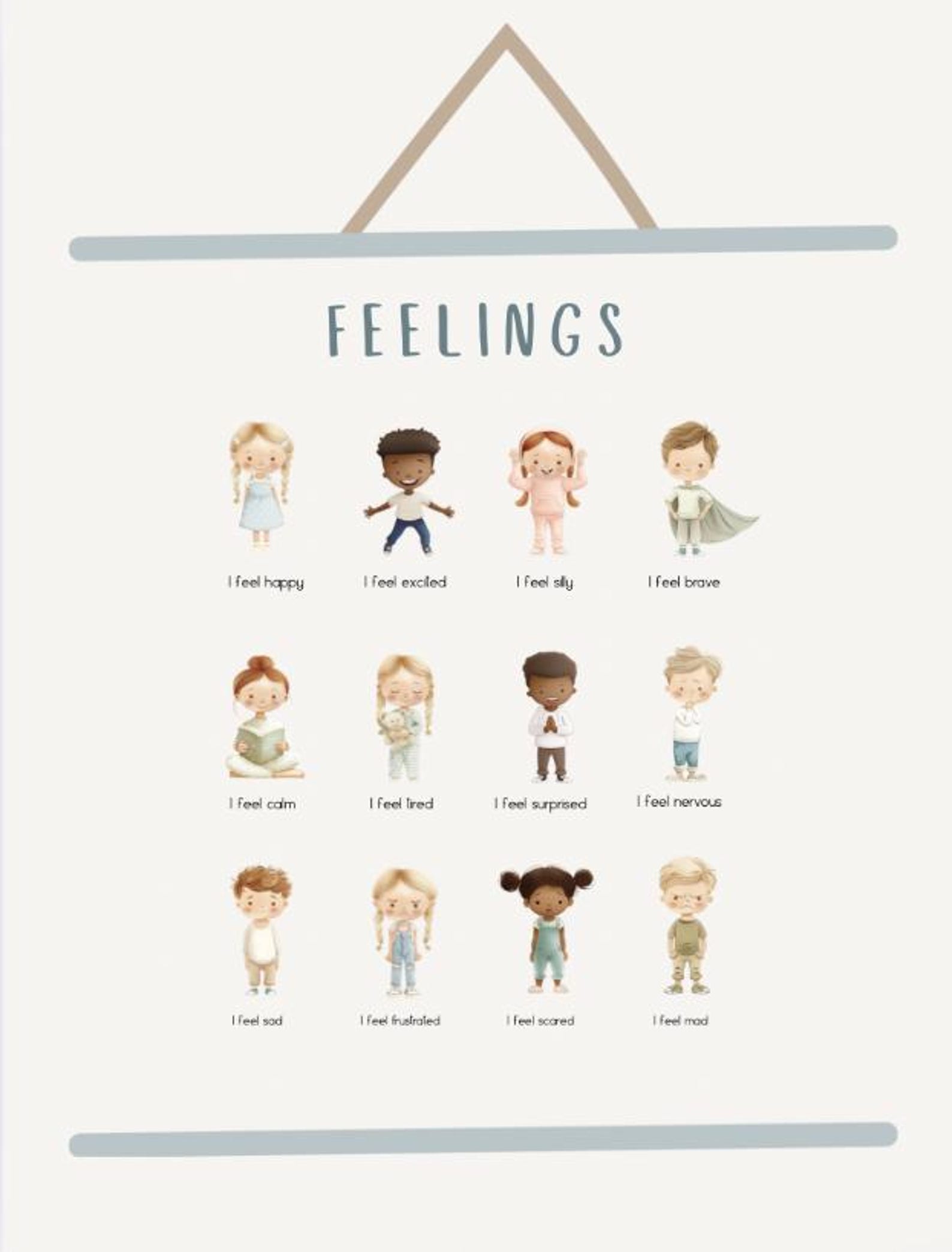 Kids Emotions Chart: Feelings Poster, Preschool Classroom Art Instant ...