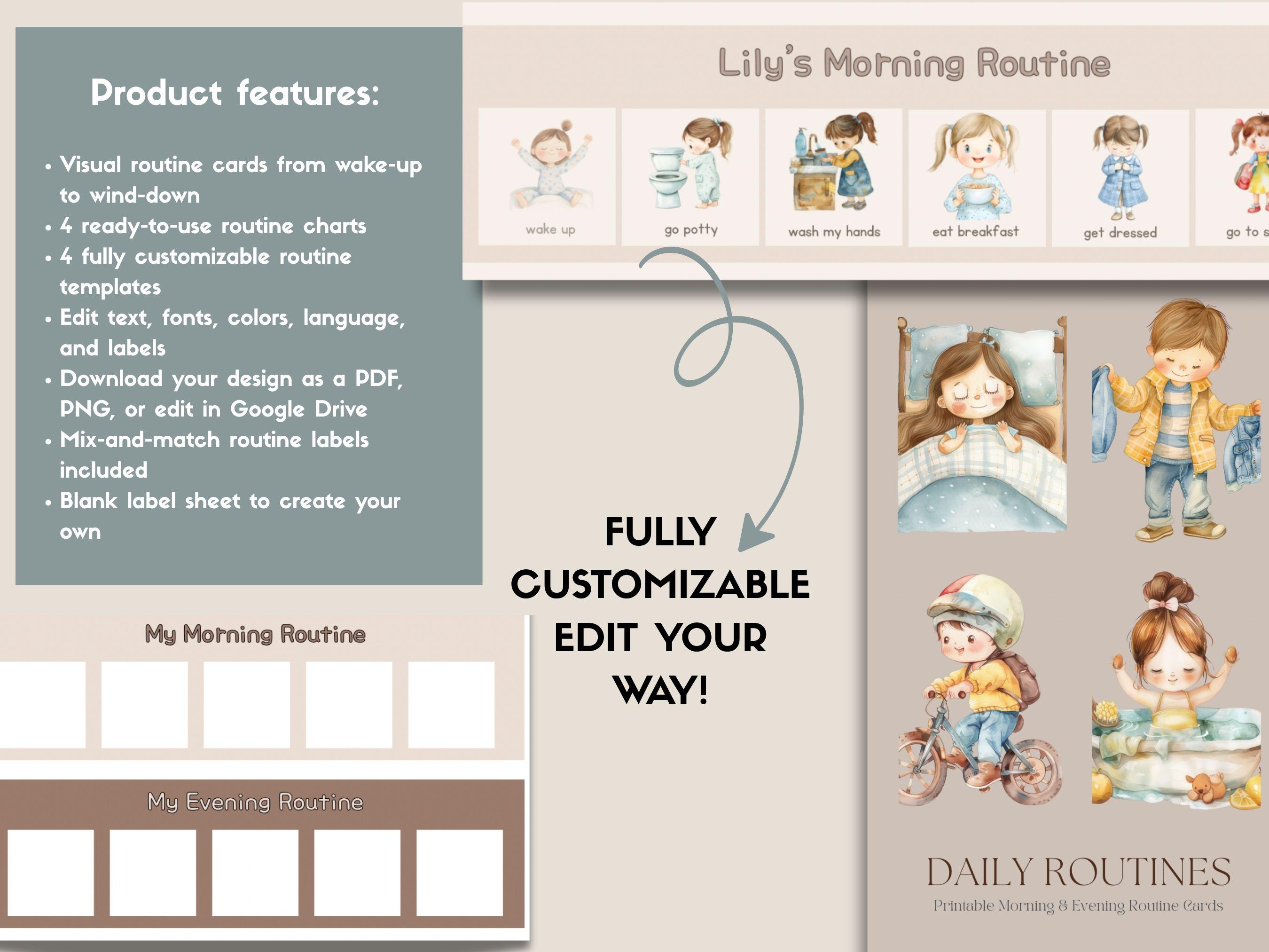 Kids Visual Routine Chart: Morning Bedtime Checklist Printable PDF ...