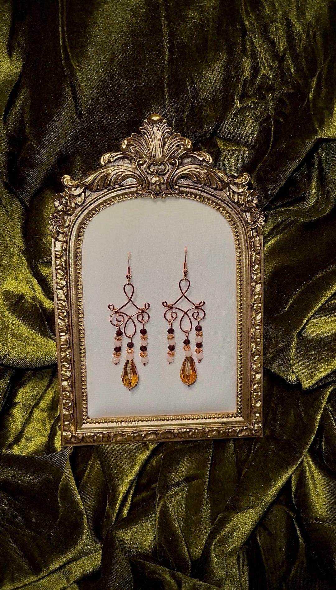 Renaissance Enchanted | Copper Wire Earrings With Crystal Beads & Amber ...