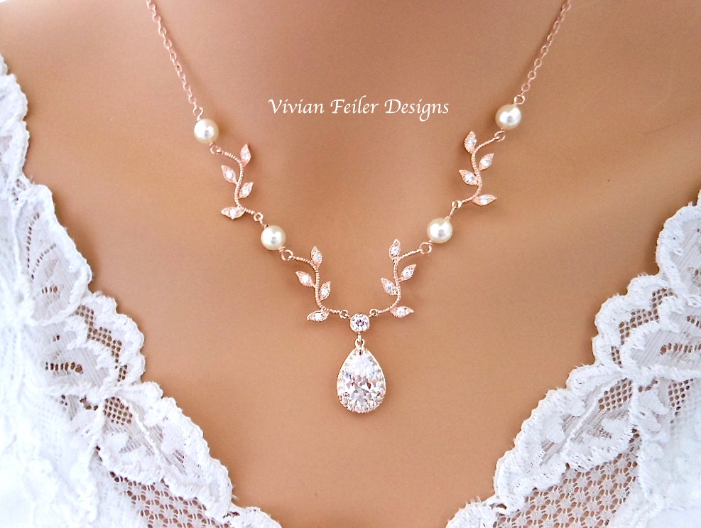 Wedding Necklace Y Bridal Vine Necklace Rose Gold Jewelry Etsy