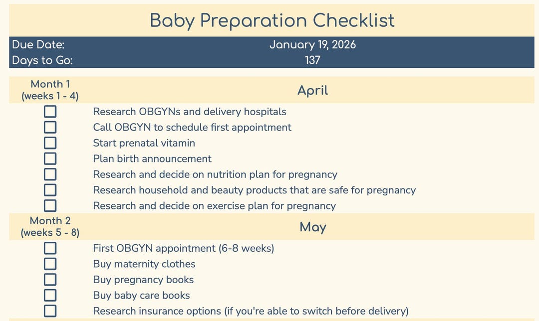 Baby Prep Checklist PDF for Month-by-month to Do's - Etsy