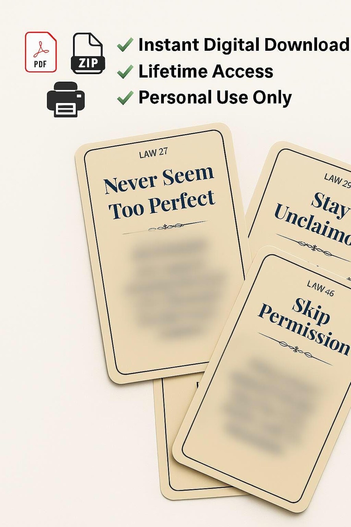 Card of War – 45 Printable Power Cards | Self-mastery Deck | Digital ...