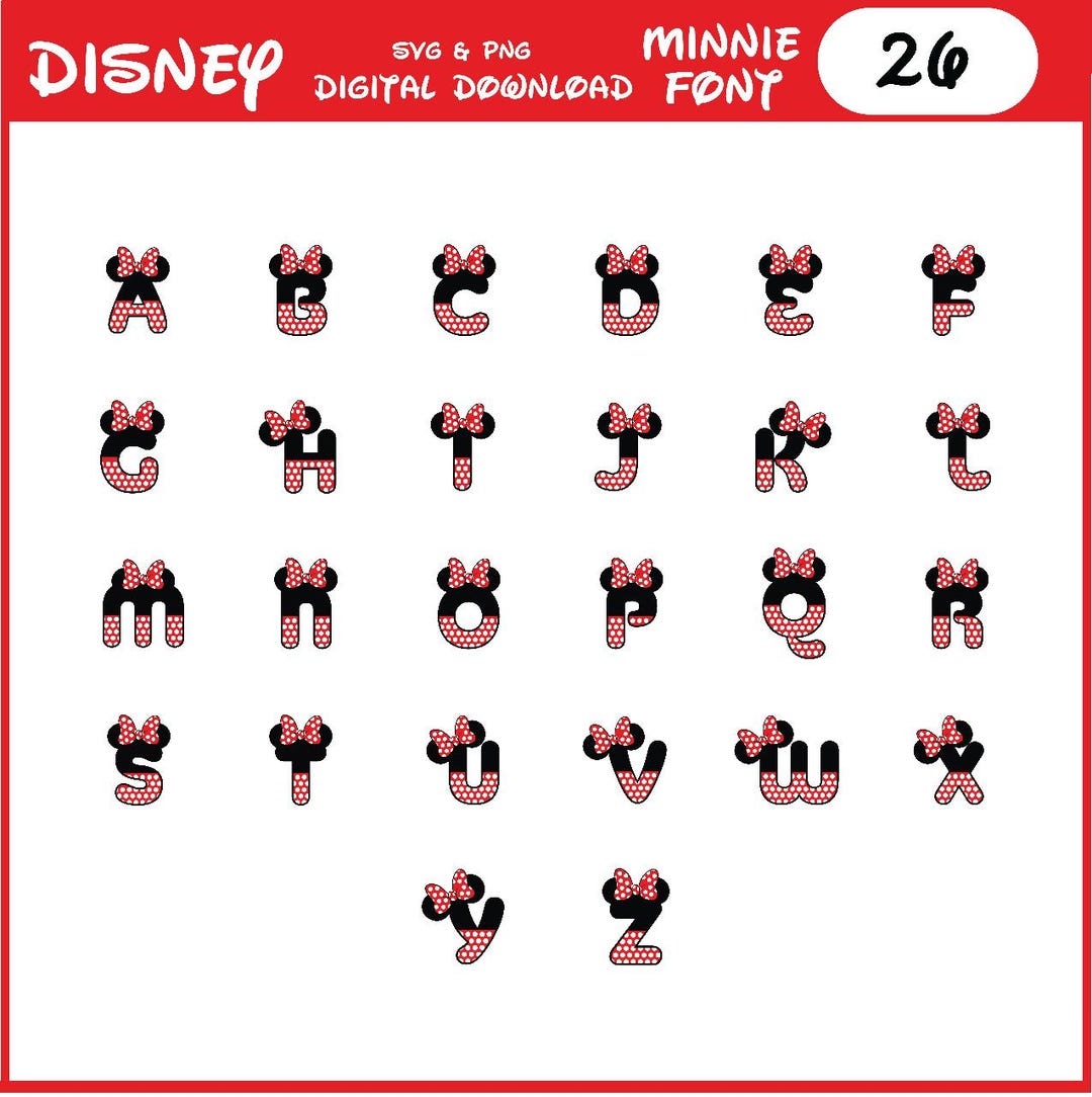 Minnie Mouse Font SVG Alphabet Letters Bundle, Cute Red Bow Polka Dot ...