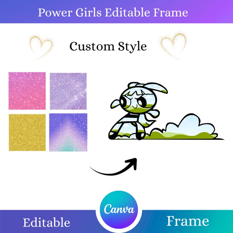 Power Girls Canva Frame, Cute Cartoon Editable Frame, Bunny Girl ...