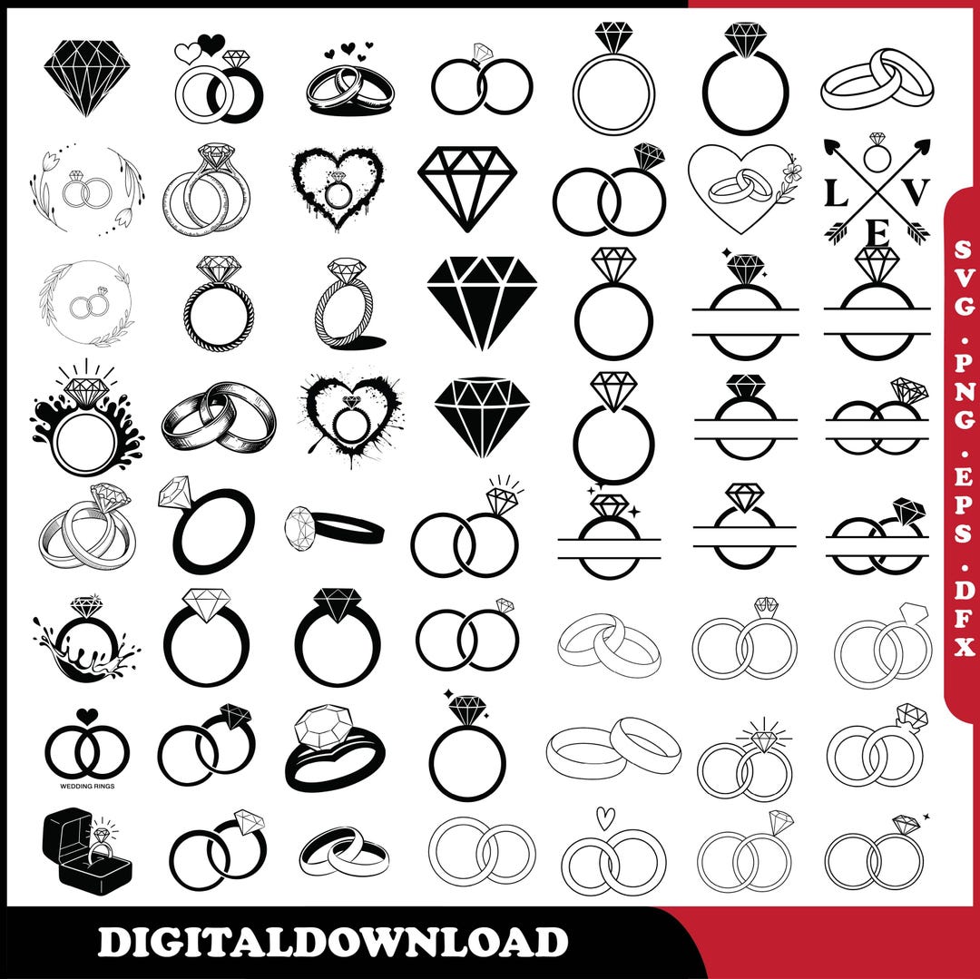 Paquete SVG de anillos de boda / Iconos de anillos de compromiso SVG ...