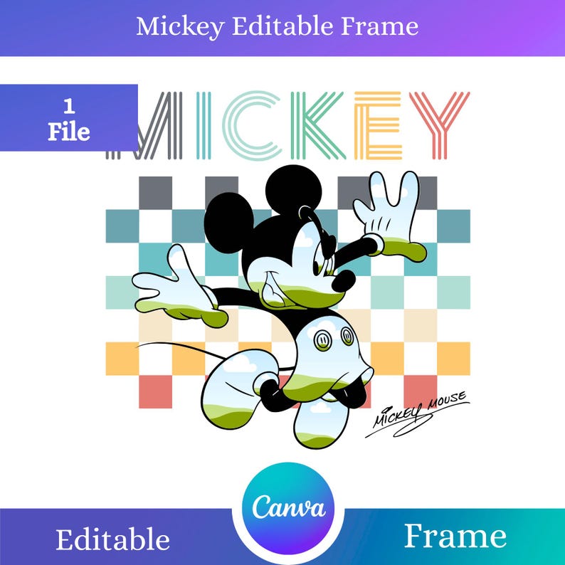 Mickey SVG Editable Canva Frame | Cartoon Baby Kids Frame | Mouse ...