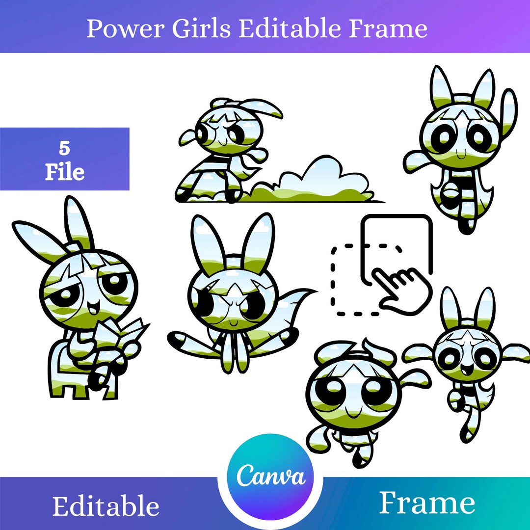 Power Girls Canva Frame, Cute Cartoon Editable Frame, Bunny Girl ...