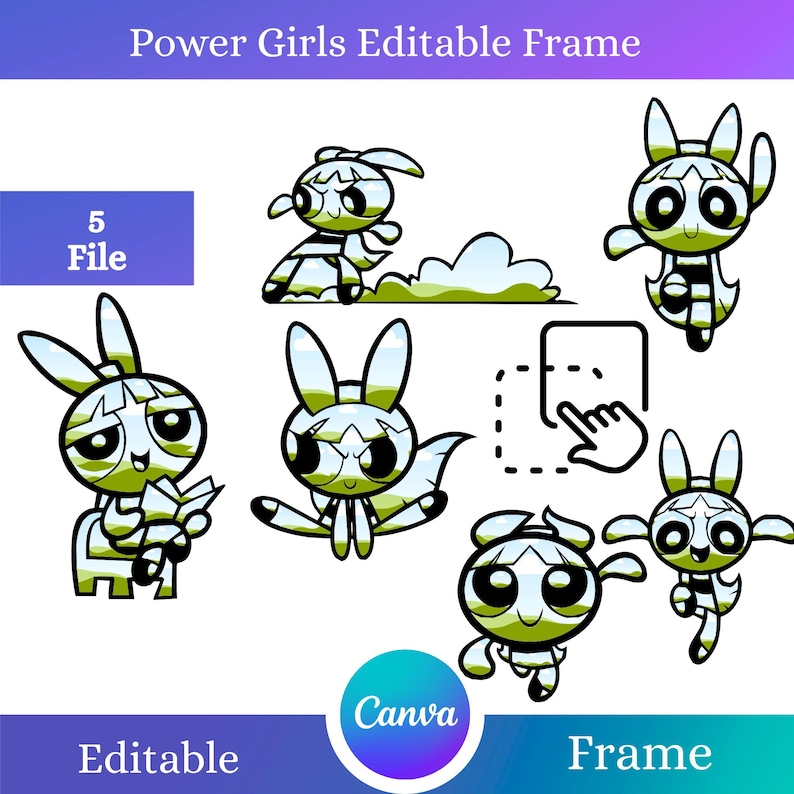 Power Girls Canva Frame, Cute Cartoon Editable Frame, Bunny Girl ...
