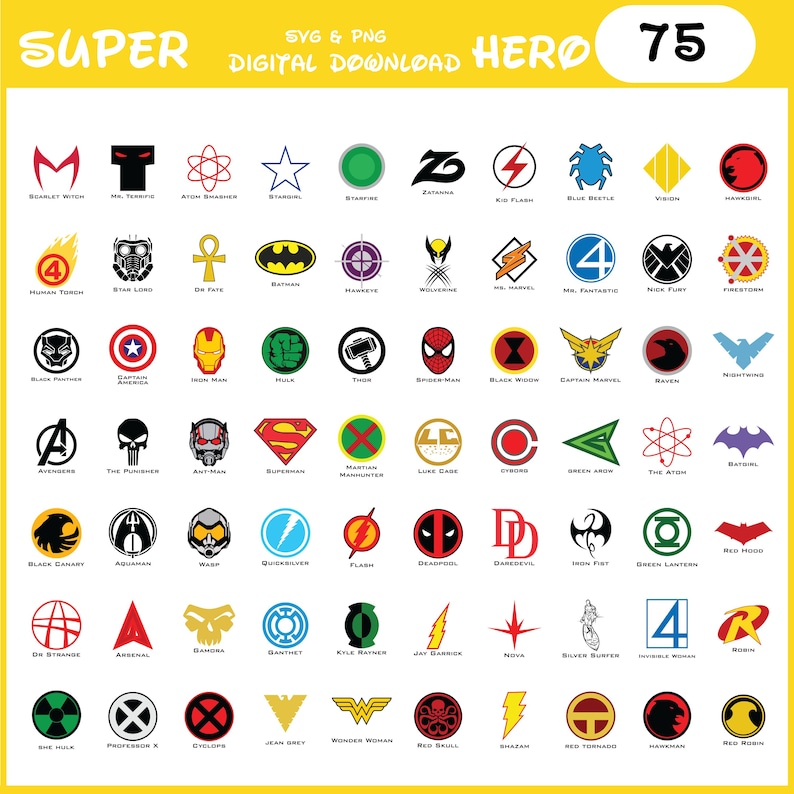 75 Superhero Icons Svg, Superhero Icon Svg Bundle, Superhero Icons Logo ...