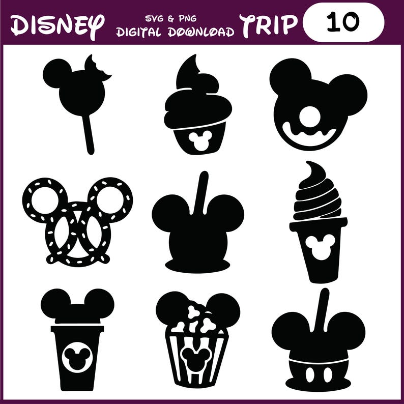 Snacks SVG Bundle, Mickey Mouse Pretzel Cupcake Ice Cream Popcorn ...