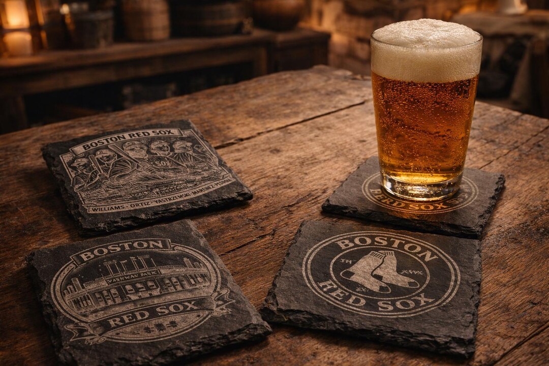 Engraved Slate Boston Baseball Coasters – Set of 4, Baseball Fan Gift ...