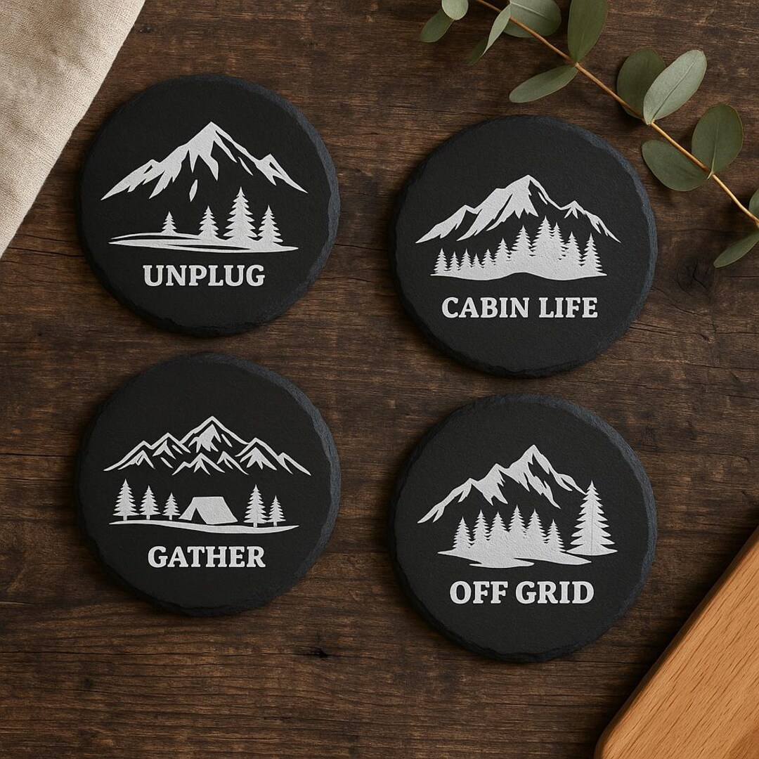 Engraved Slate Coasters – Rustic Cabin Decor, Set of 4, Gift for Dad - Etsy
