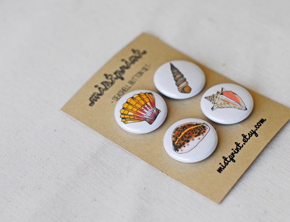 Seashell Pinback Buttons Set of 4 - Etsy