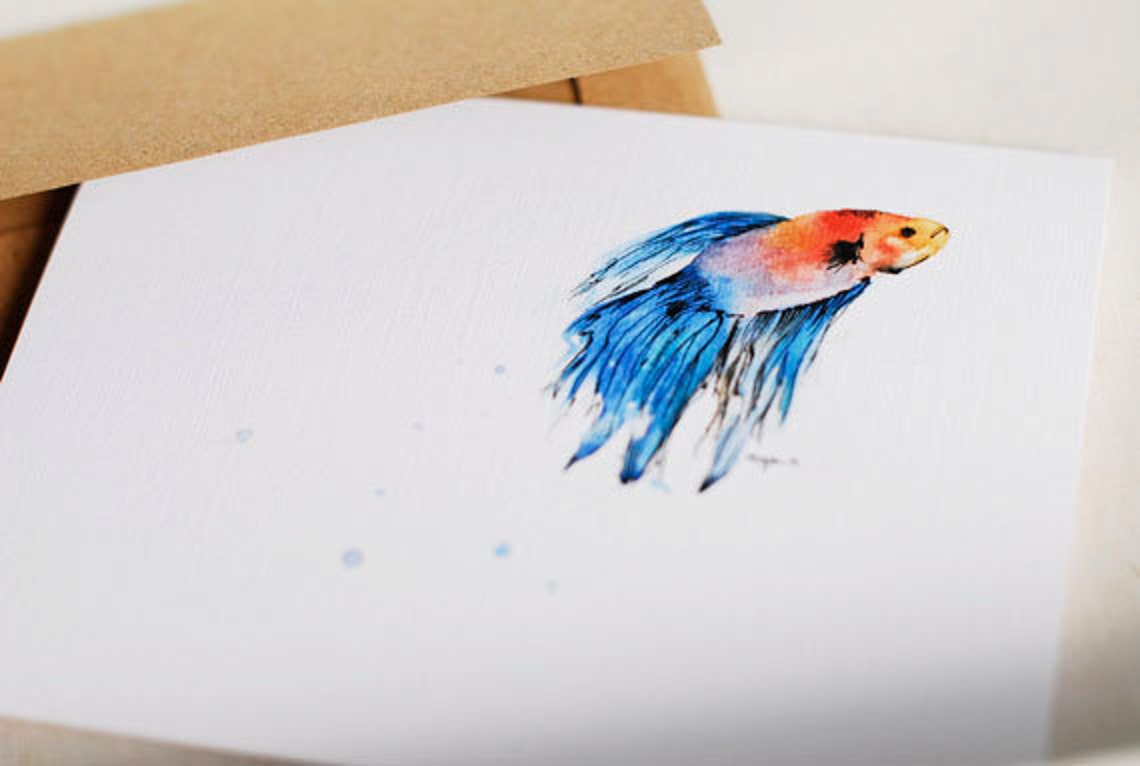 Fighting Fish betta Blank Card - Etsy