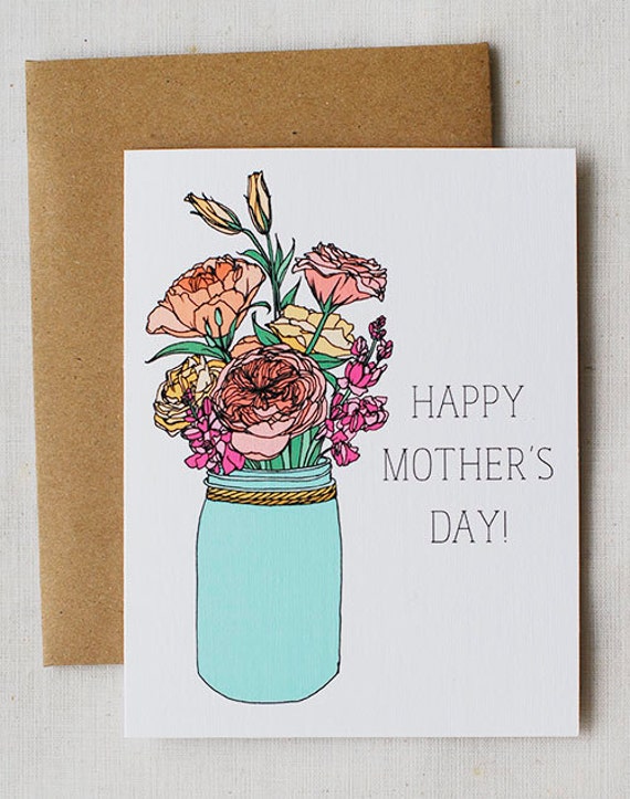 Mother's Day Card Floral Mason Jar | Etsy