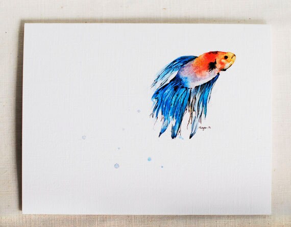 Fighting Fish betta Blank Card | Etsy