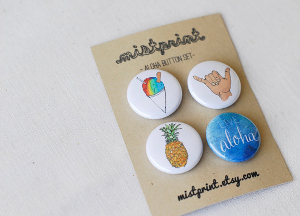 Aloha Pinback Buttons Set of 4 - Etsy