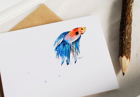 Fighting Fish betta Blank Card | Etsy