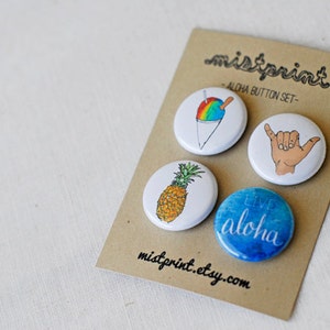 Aloha Pinback Buttons- Set of 4 - Etsy