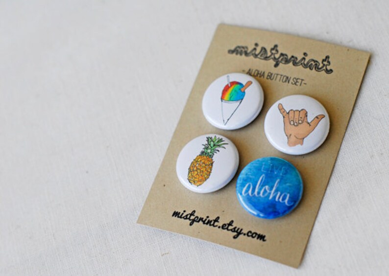 Aloha Pinback Buttons- Set of 4 - Etsy