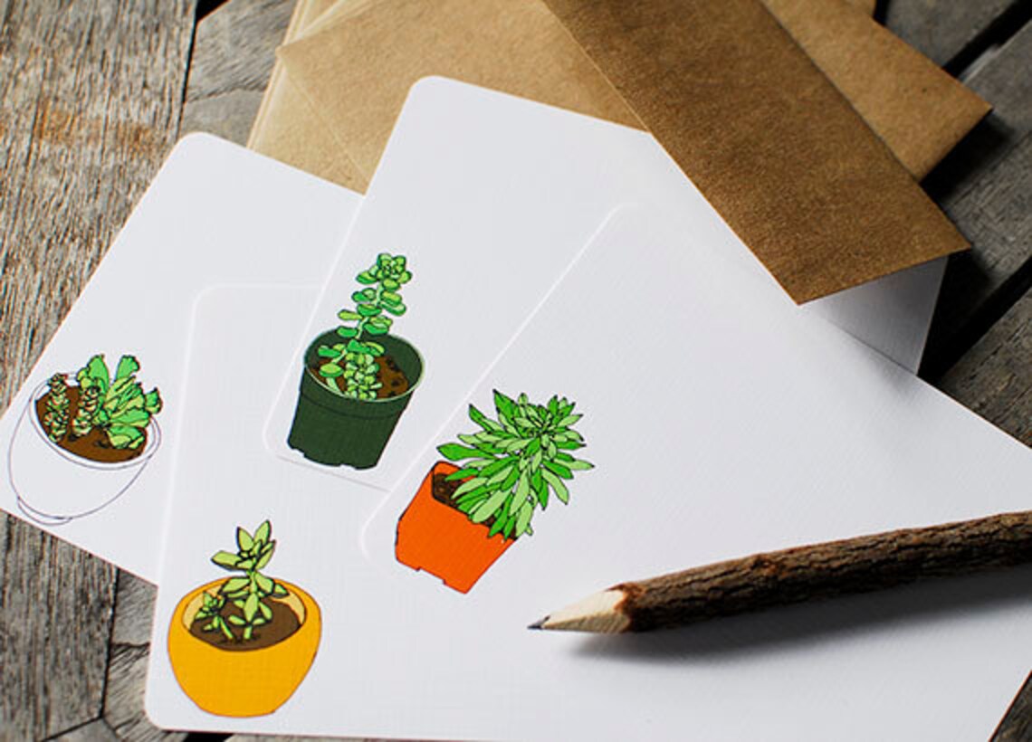 Succulent Flat Note Cards Set of 8 - Etsy