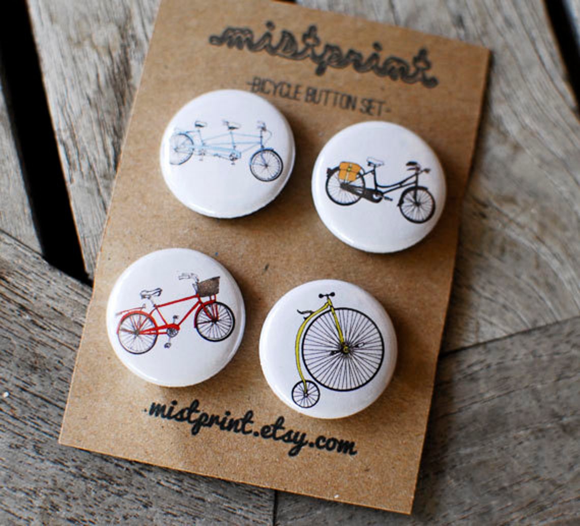 Bicycle Pinback Buttons Set of 4 | Etsy