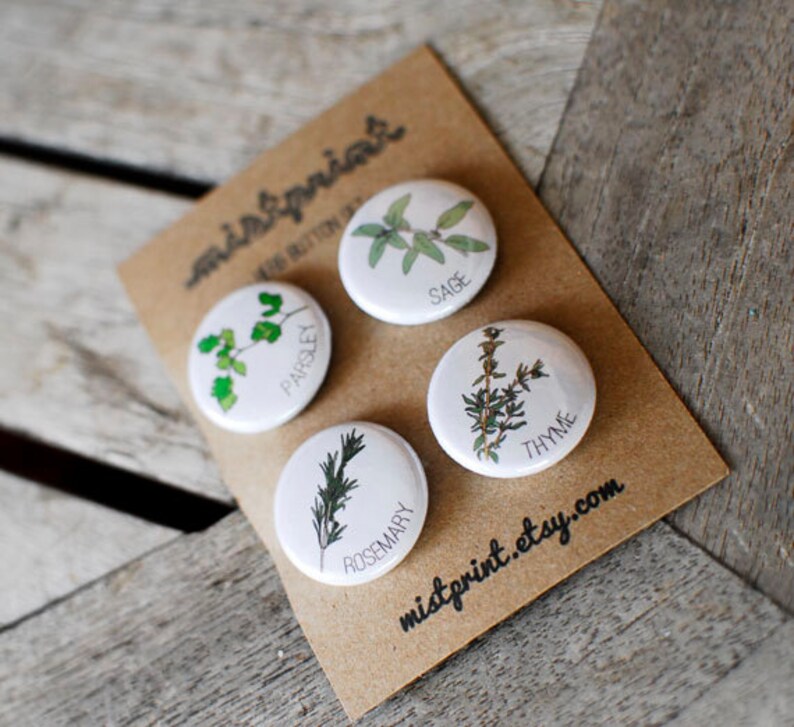 Herb Pinback Buttons- Set of 4 - Etsy
