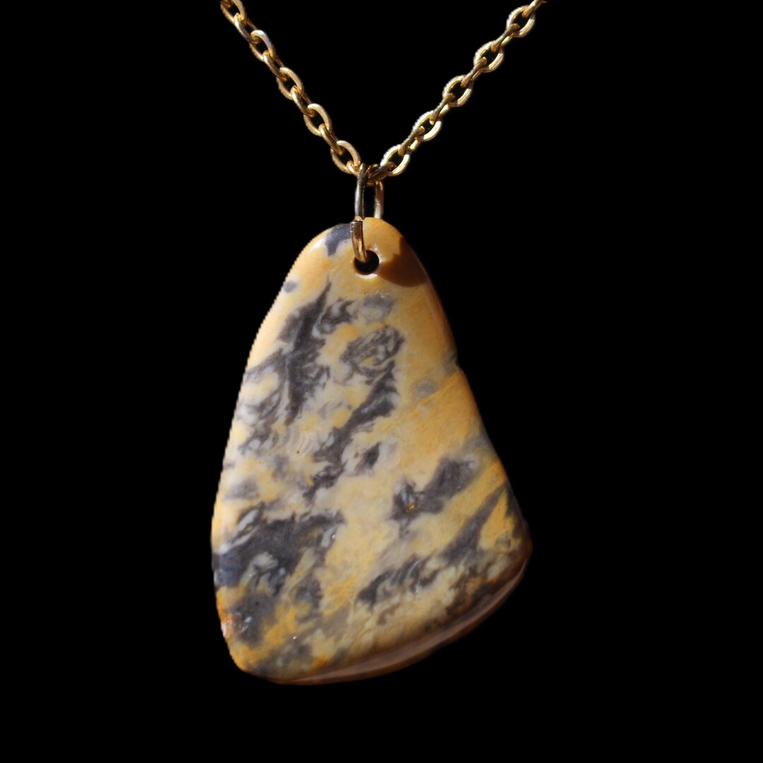 Hand Cut Yellow Jasper Pendant: Minimalist Polished Stone Necklace - Etsy