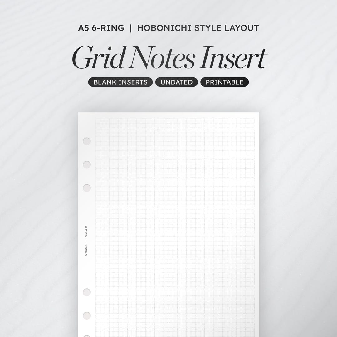 A5 Grid Notes Inserts | Hobonichi Style Printable Insert - Etsy
