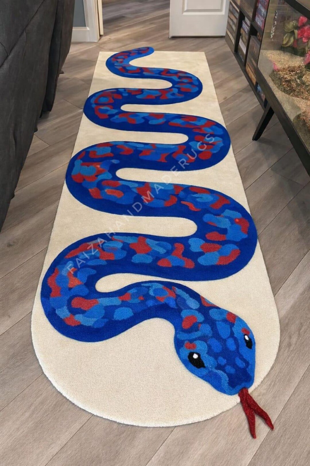 Snake Shape Runner Rug | Blue Abstract Serpent Carpet | Modern Hallway ...