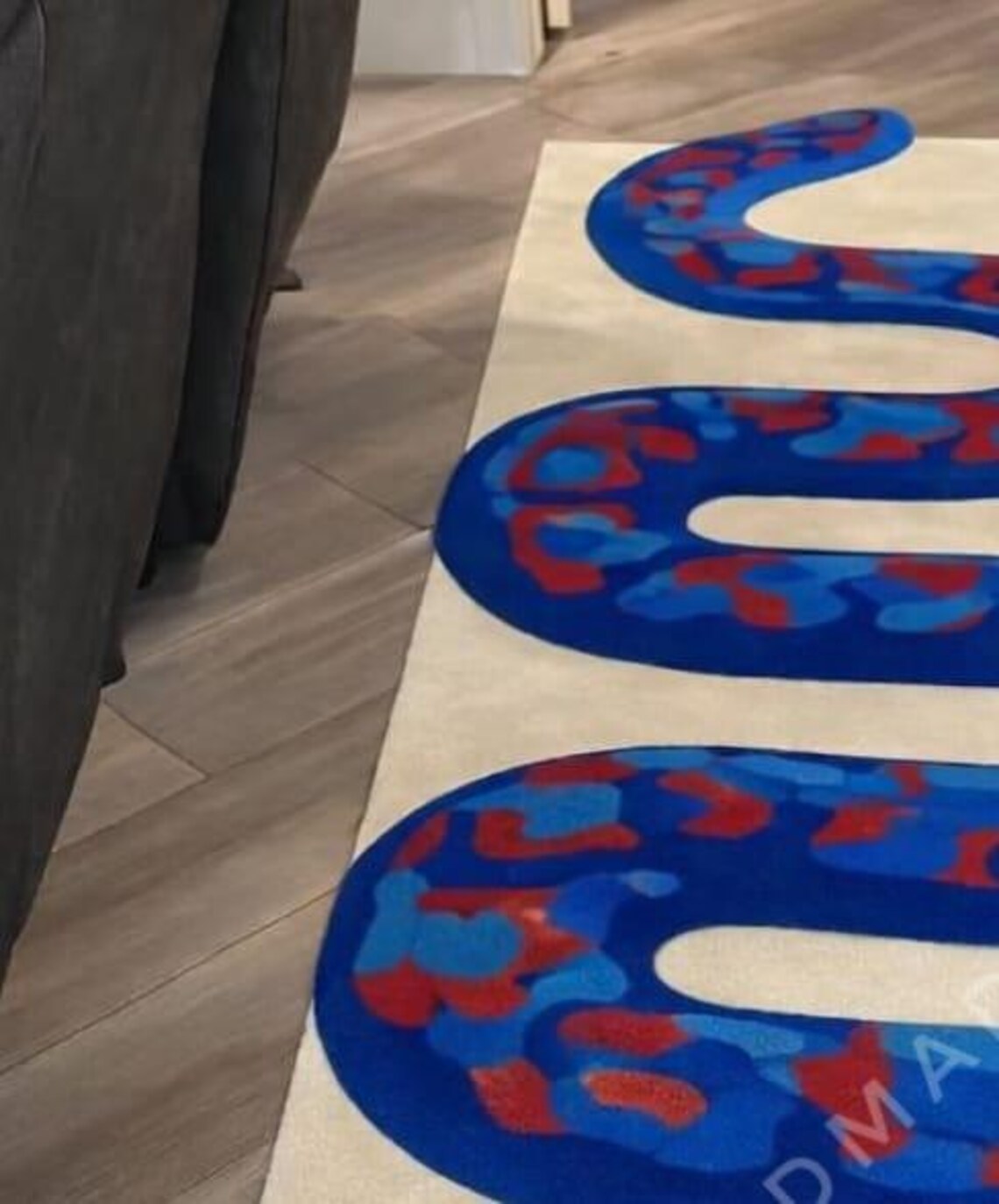 Snake Shape Runner Rug | Blue Abstract Serpent Carpet | Modern Hallway ...