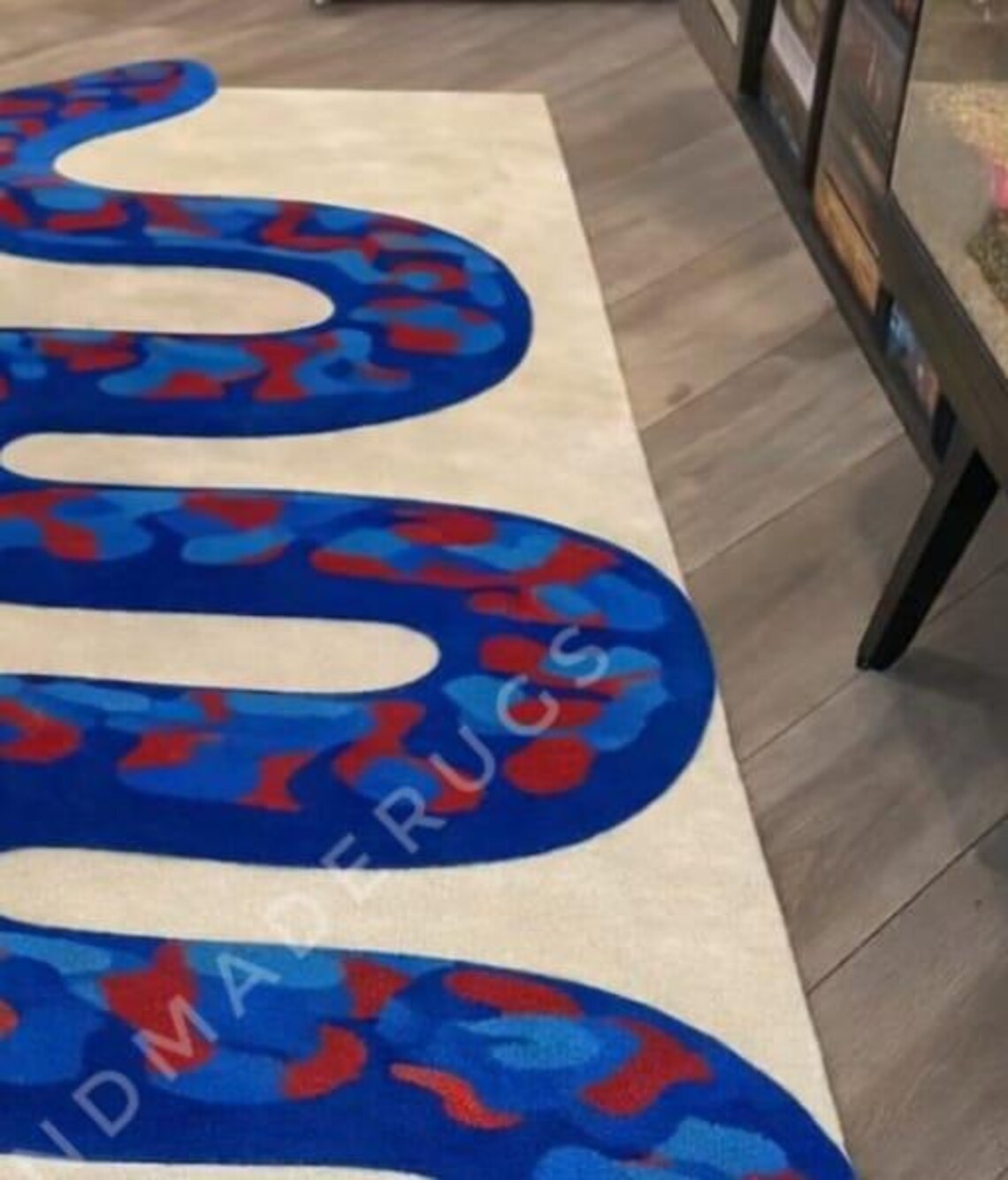 Snake Shape Runner Rug | Blue Abstract Serpent Carpet | Modern Hallway ...