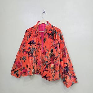 Orange Velvet Bird & Floral Printed Jacket – Boho Statement Wear - Etsy